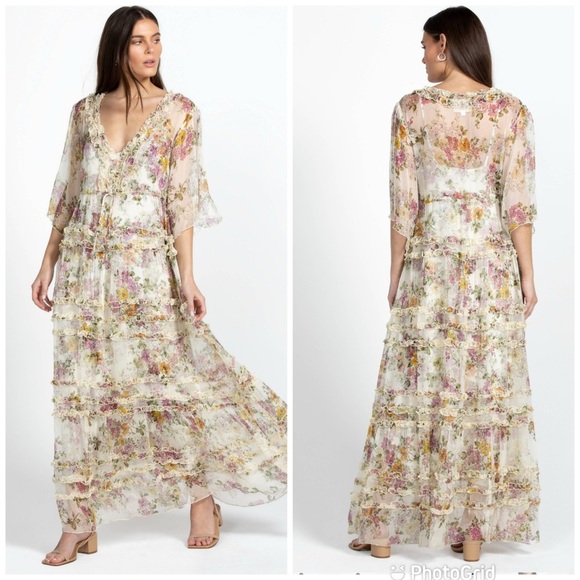 Johnny Was | Dresses | Johnny Was Mimi Ruffled Floral Silk Maxi Dress ...